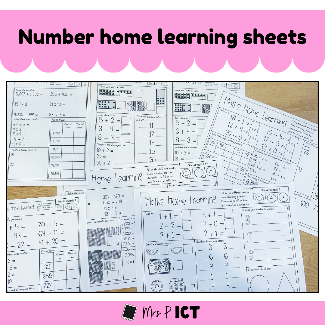 Number Home Learning Sheets – Mrs Priestley ICT