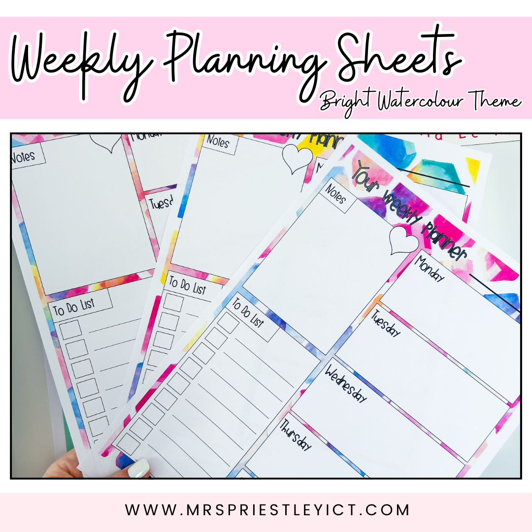 Weekly Planner Sheets (freebie - bright watercolour colour theme) – Mrs ...