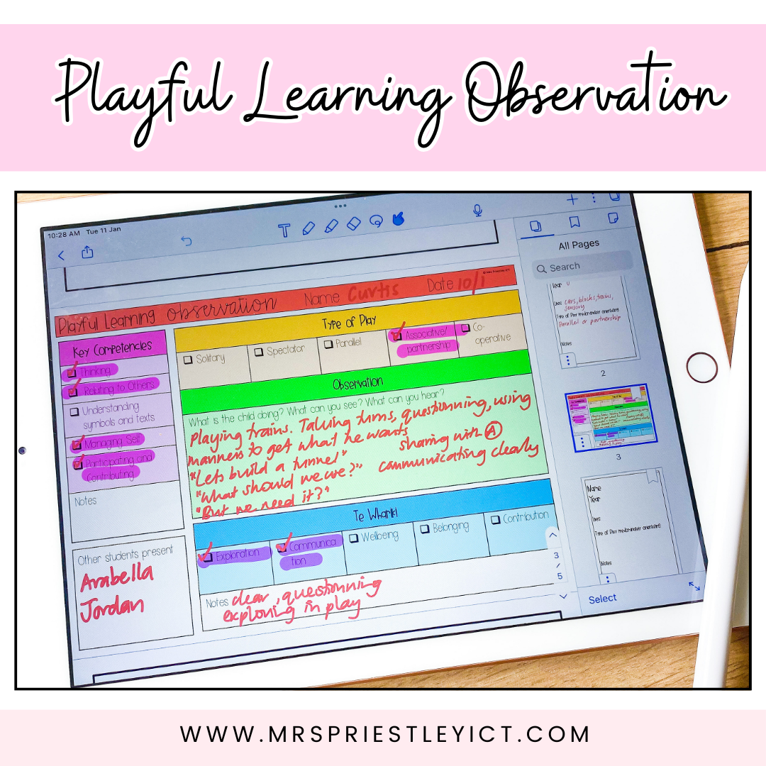 Playful Learning Observation Template Book – Mrs Priestley ICT