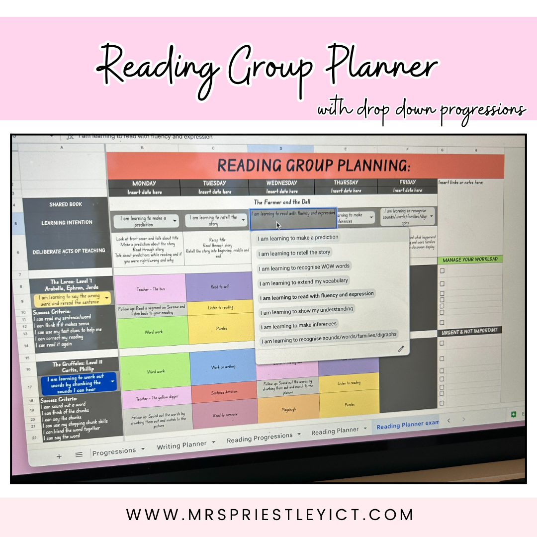 Reading Group Planner with drop-down progressions – Mrs Priestley ICT