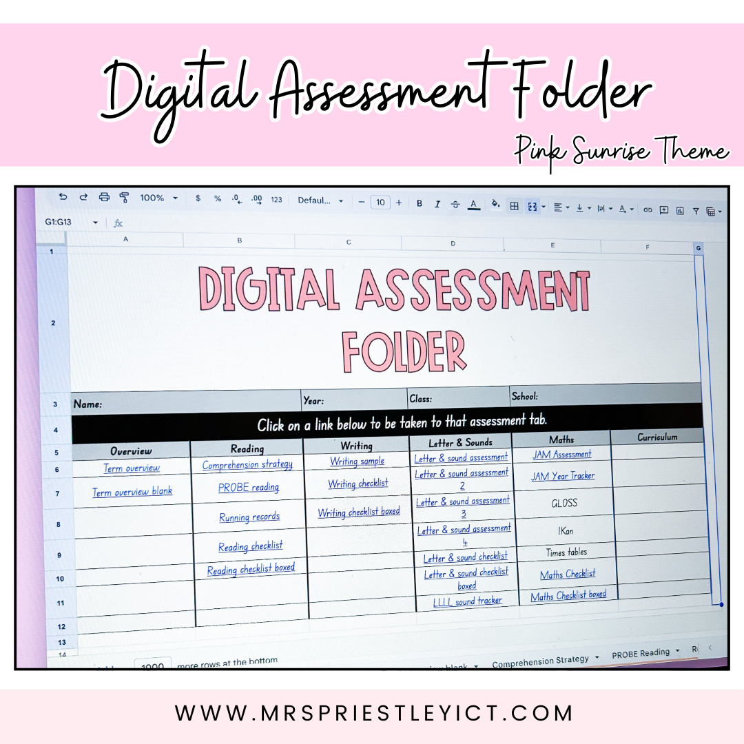 Digital Assessment Folder (Pink Sunrise theme) – Mrs Priestley ICT